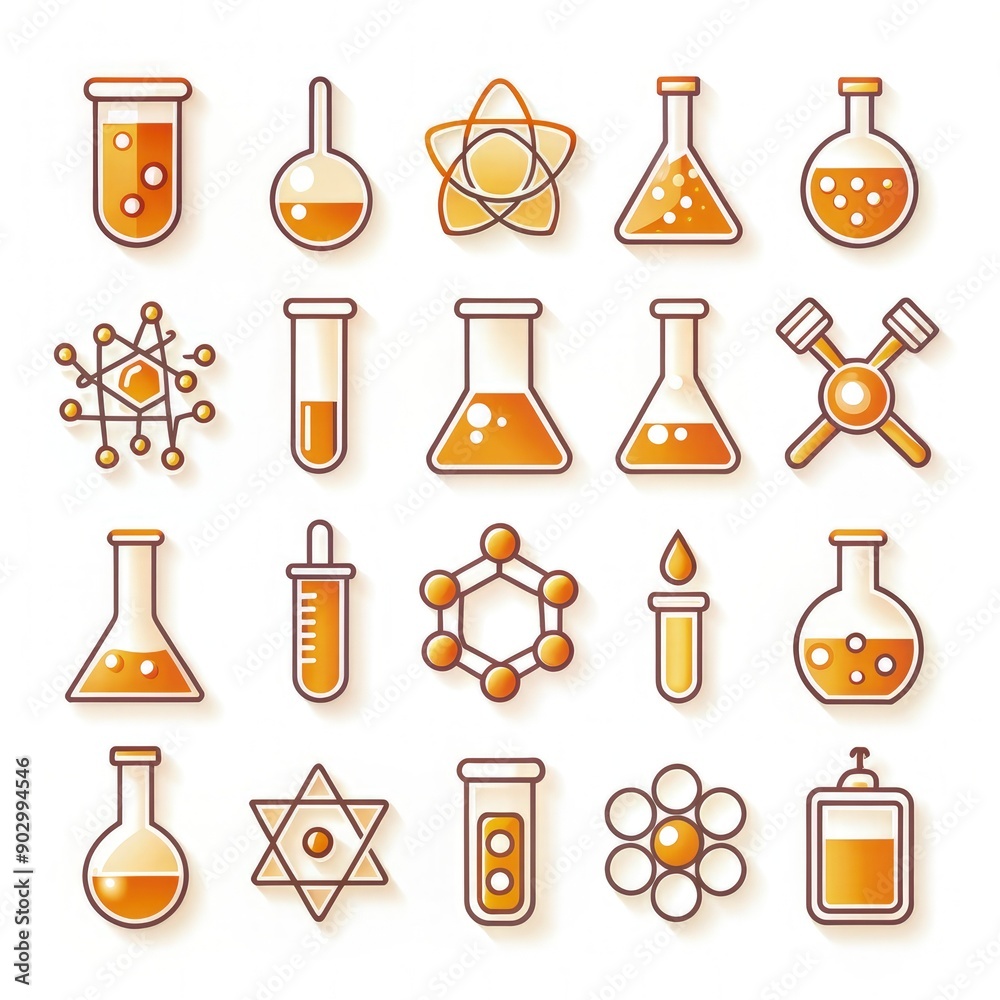 Various Chemical Icons Displaying Laboratory Equipment and Structures ...