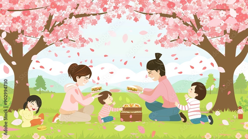 "Blossom Embrace: A Family's Sakura Picnic Amidst a Flourishing Canopy ...