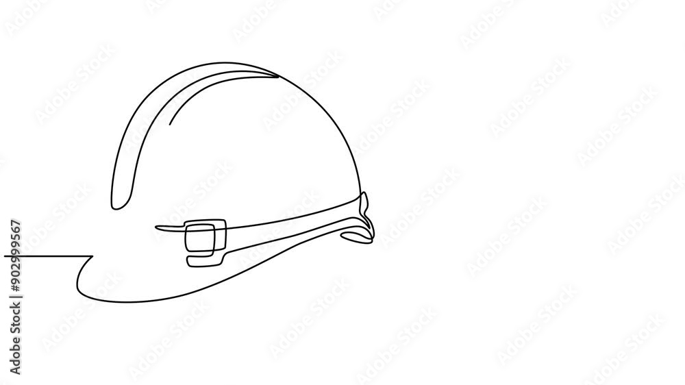 Self drawing line animation Safety hard hat continuous line concept ...
