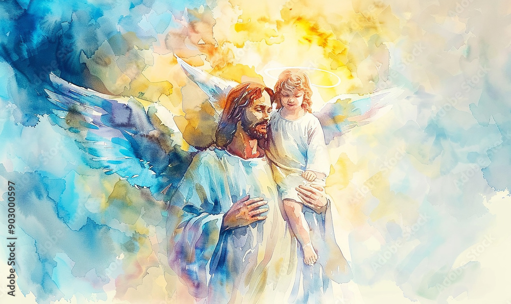 Jesus Christ and a child, embodying love and compassion. Jesus is ...