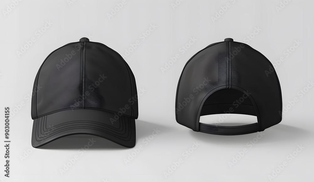 Black baseball cap mockup template on a white background, showing the ...