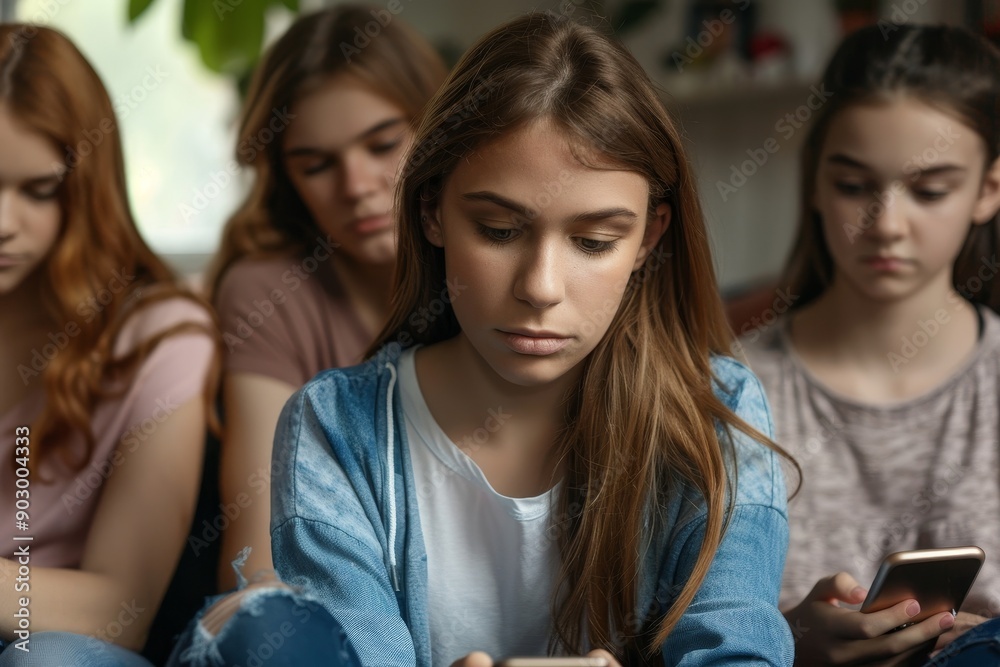 Supportive mother comforting sad teen girl rejected by friends, helping ...