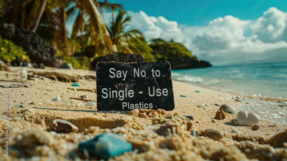 An engaging campaign sign promoting the reduction of single-use ...
