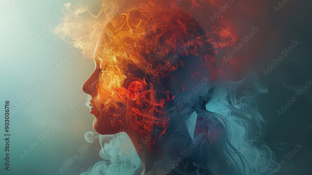 conceptual split image contrasting the physical pain of a human body ...