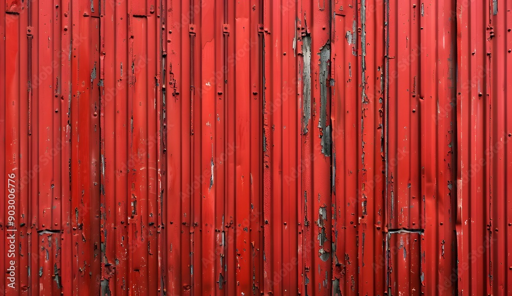 ภาพประกอบสต็อก Red metal wall background with vertical bars, seamless ...
