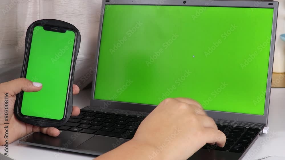 Green Screen Laptop and Smartphone for Custom Content. An 8-second ...