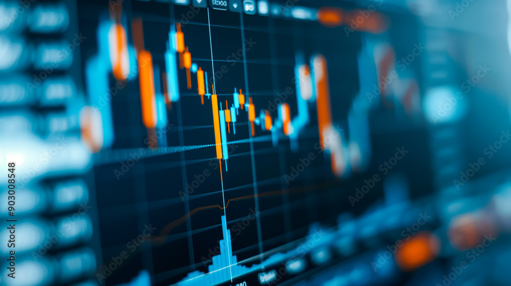 An abstract depiction of dynamic financial chart analysis with blue and ...