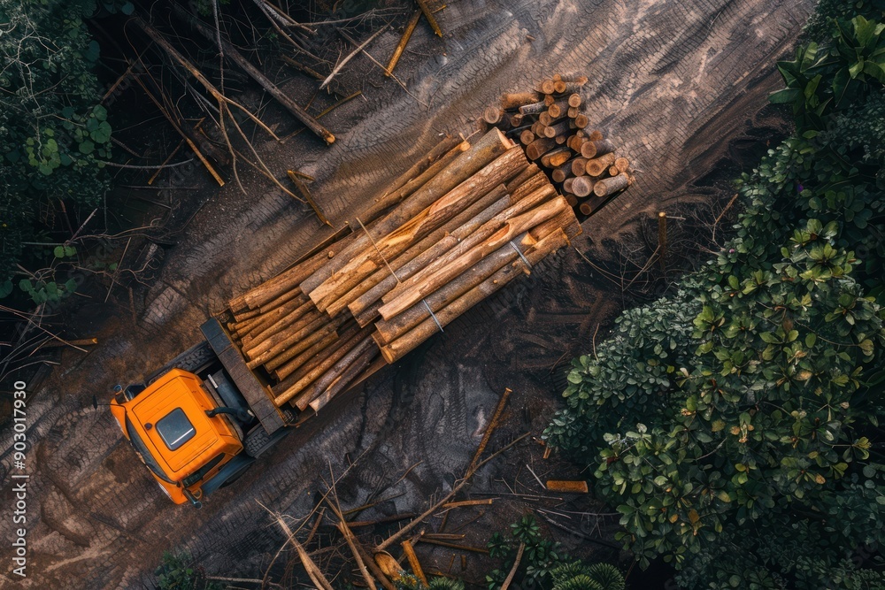Logging Truck Transporting Harvested Trees in a Dense, Partially Cut ...