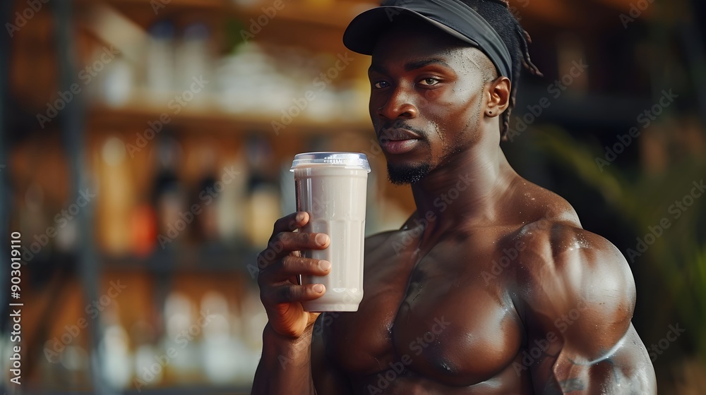 Muscular Bodybuilder Taking Protein Shake After Intense Workout Focused ...