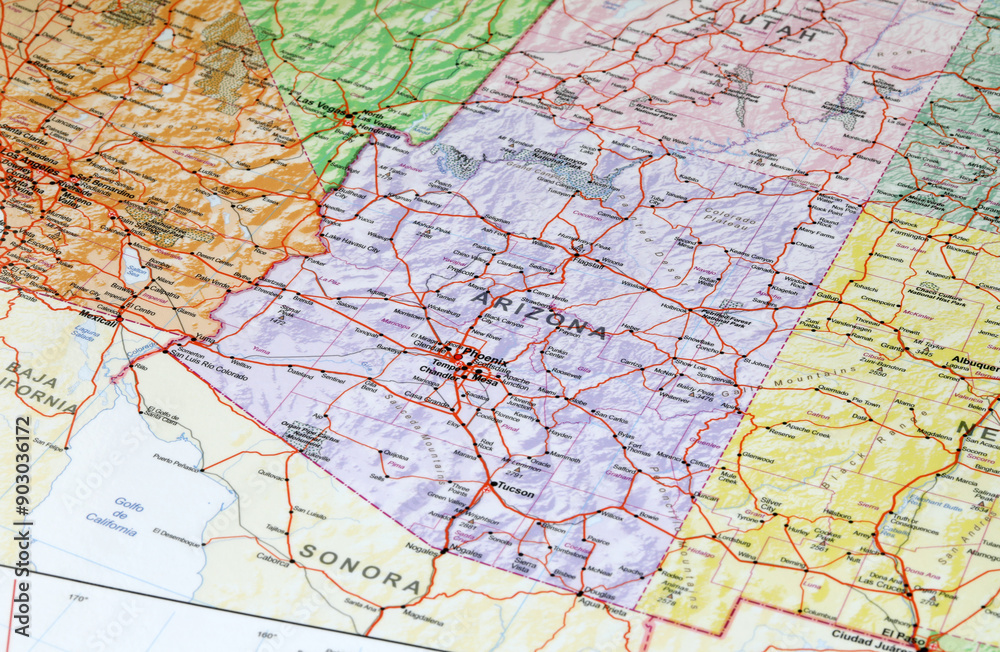 Phoenix, United States: Detailed Arizona road map. Closeup macro view ...