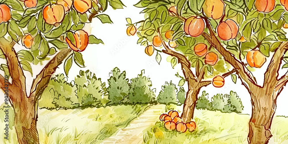 Georgia's Peach Orchard: Lush trees heavy with ripe, juicy peaches line ...