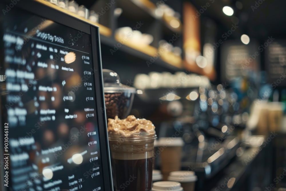 A close-up shot of a coffee shop menu board, featuring a diverse range ...