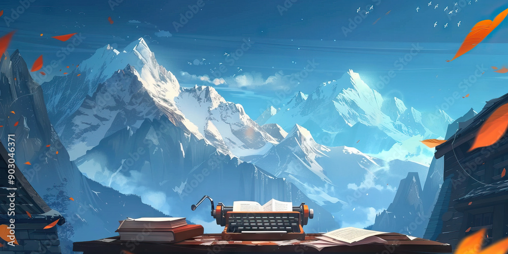 Mountaintop Inspiration: Snow-capped peaks reach up to the sky, as a ...