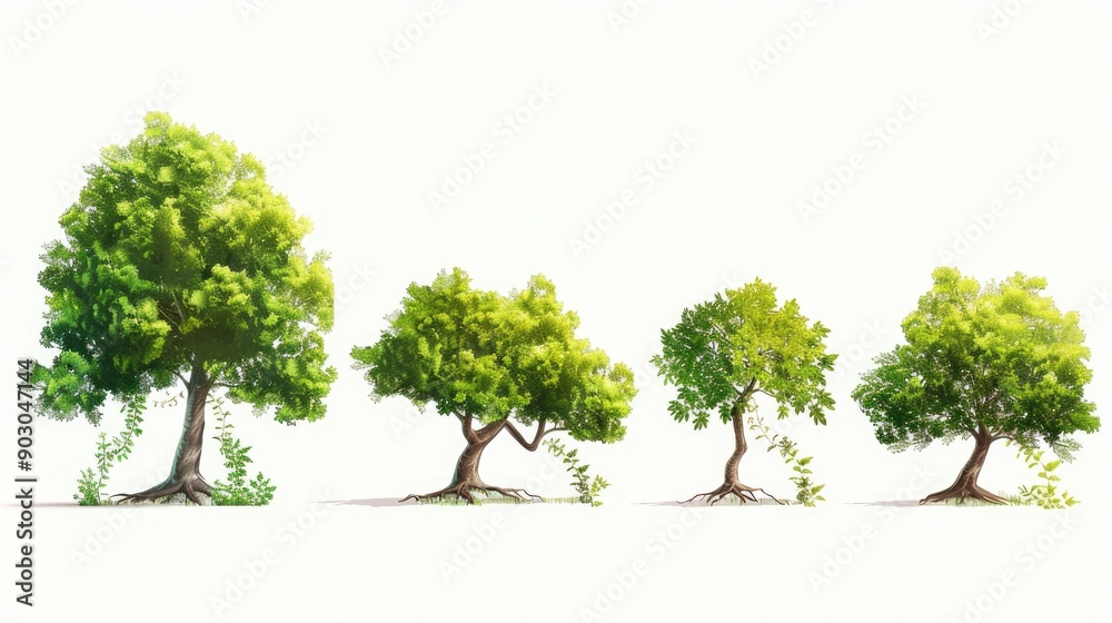 Stages Of Tree Growth. Realistic Set of Oak Trees Showing Different ...
