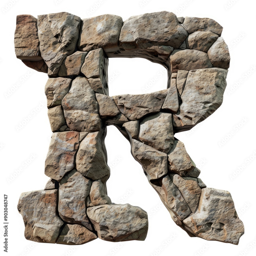 Concept Stone Font. Capital Letter R in 3D with Rustic Debris of Nature ...