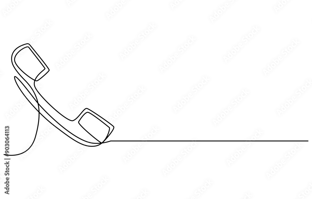 Line drawing handset cell. Single draw phone icon, line art contact us ...