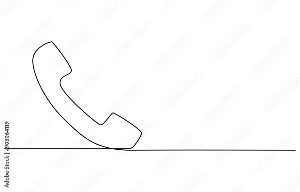 Line drawing handset cell. Single draw phone icon, line art contact us ...