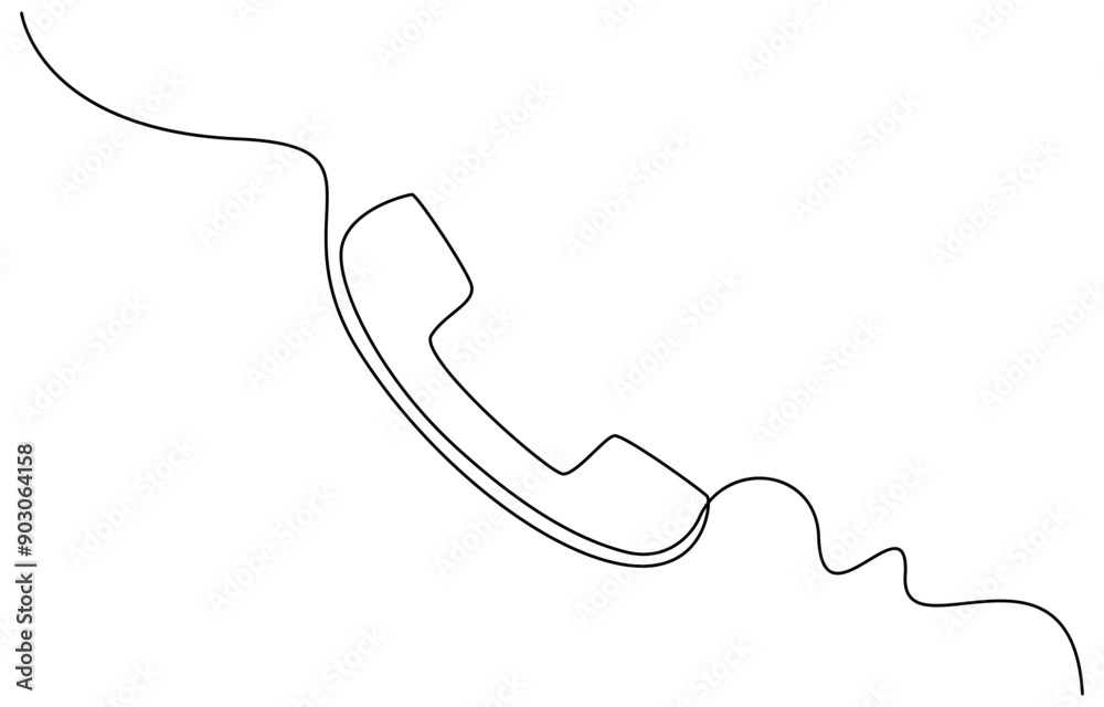 Line drawing handset cell. Single draw phone icon, line art contact us ...