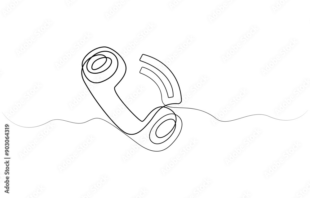 Line drawing handset cell. Single draw phone icon, line art contact us ...