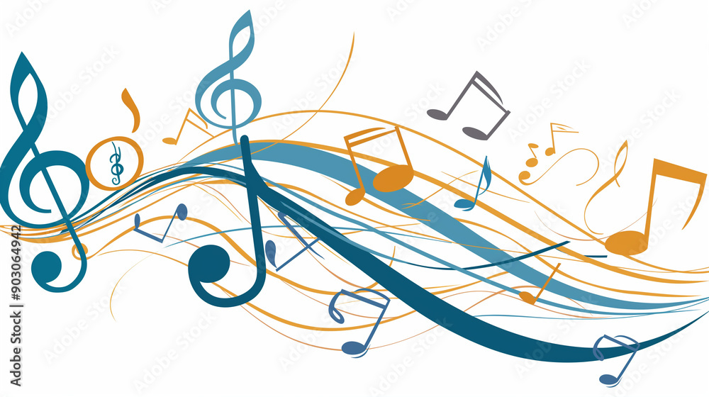 A stylized representation of musical notes and a treble clef. The notes ...