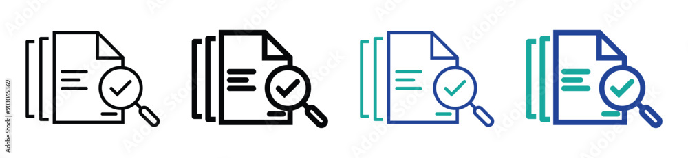 Inspection icons in four different versions in a flat design. line ...