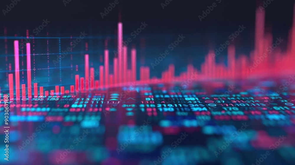 Abstract digital data visualization with rising bars on a futuristic ...