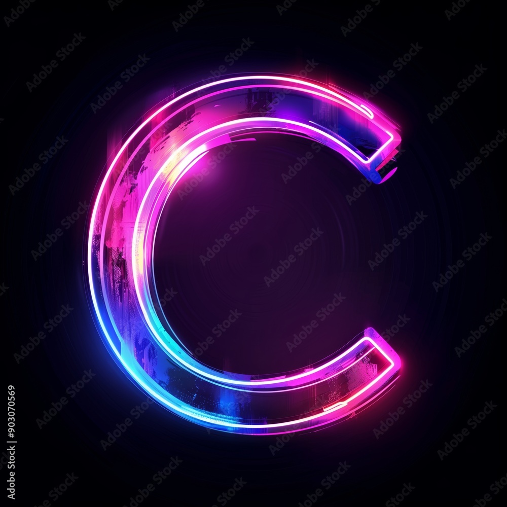 C text logo lettering with clear font and neon-colored aurora light on ...