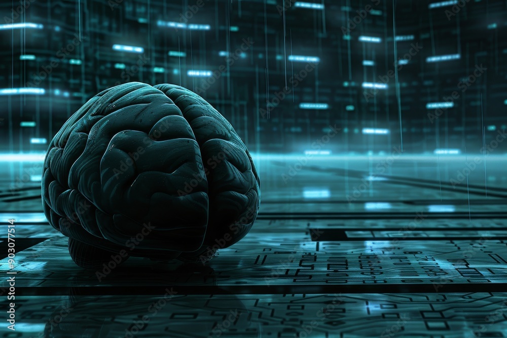 AI brain on a digital platform highlighting advanced technology and ...