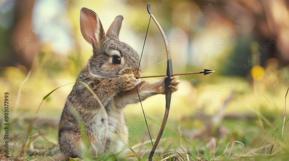 Cute bunny holding a bow and arrow, creating an adorable and whimsical ...