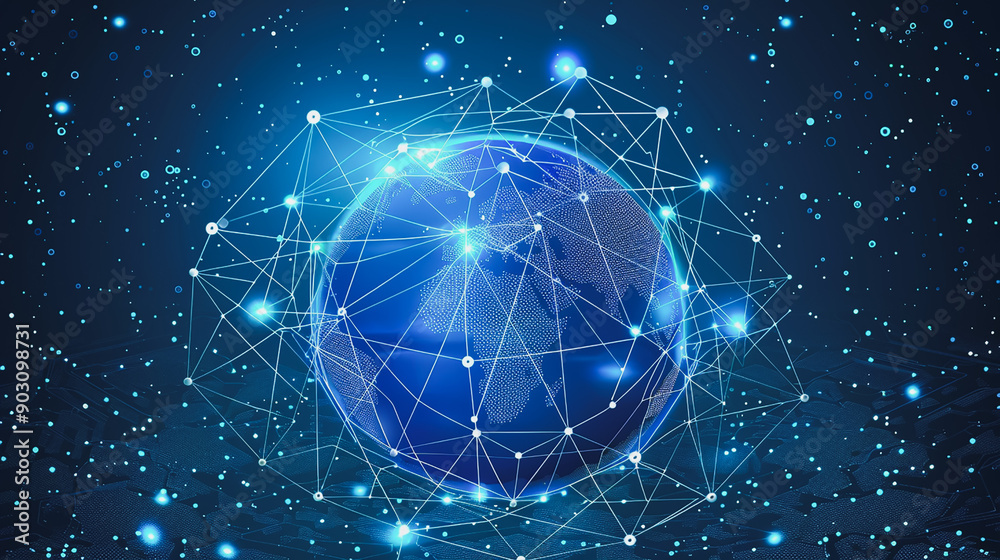 Digital technology speed connect blue green and cyber security network ...