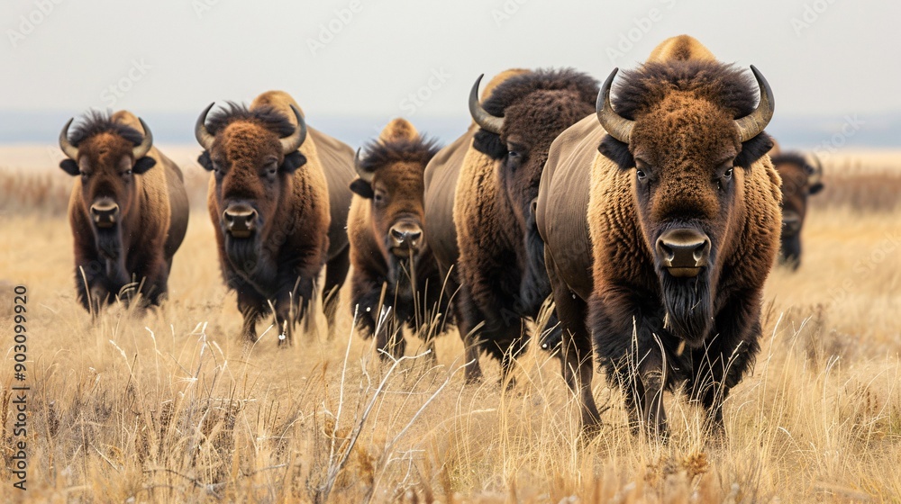 Massive bison roam the prairies, their shaggy coats and powerful frames ...