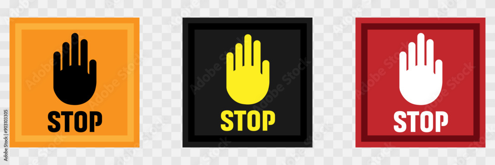 Stop signs set. red traffic car stop hand signal warning symbol. Don't ...