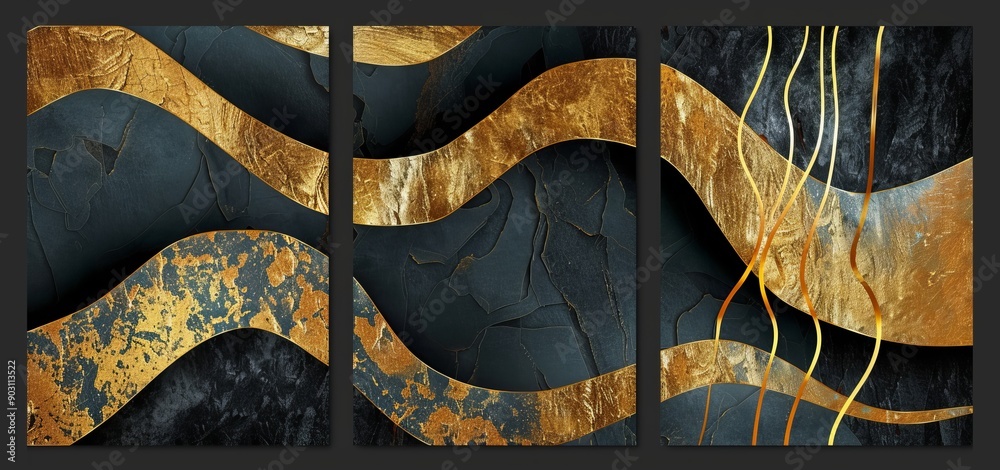 Luxury gold wallpaper. Black and golden background. Grunge wall art ...