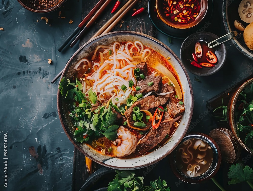 Foto de Bun Bo Hue. The most popular Vietnamese dishes. A spicy beef ...