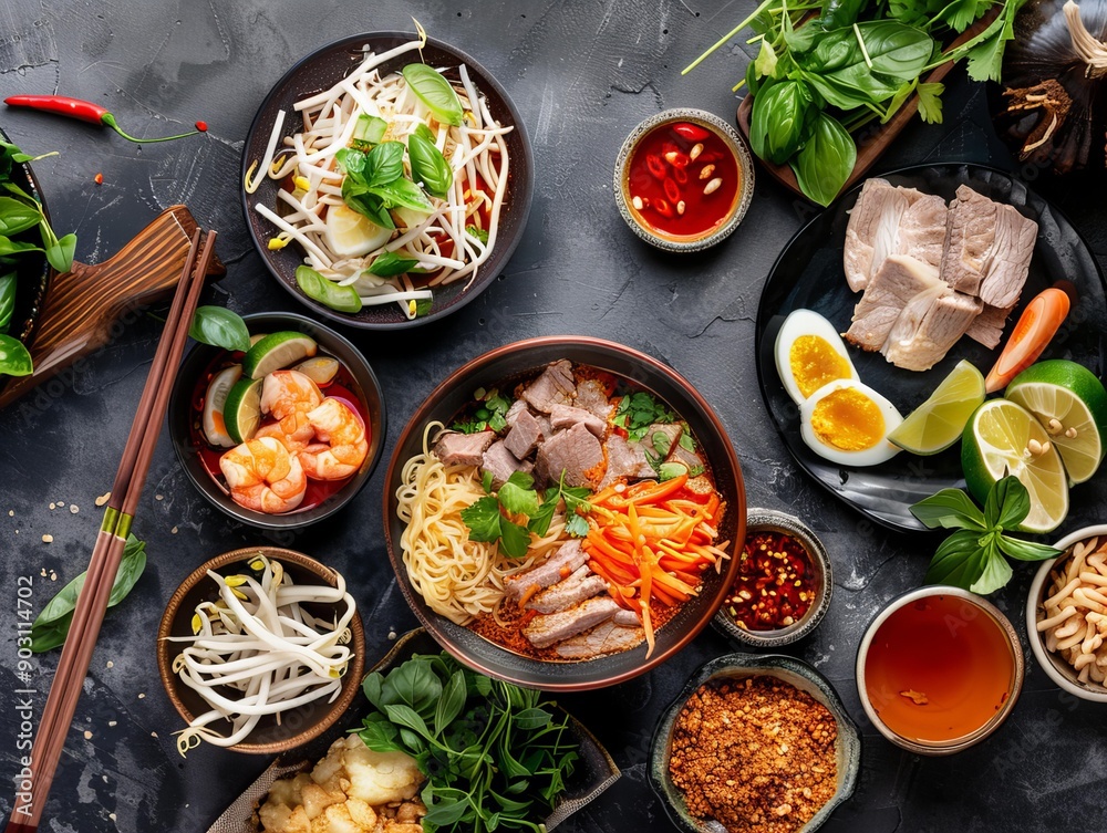 Bun Bo Hue. The most popular Vietnamese dishes. A spicy beef noodle ...