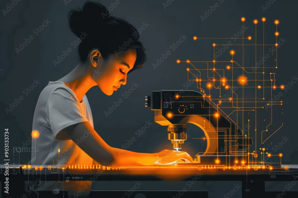 A scientist works diligently with state-of-the-art lab equipment in a ...