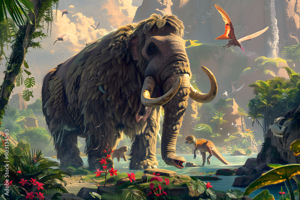 Illustration of Extinct Animals: Woolly Mammoth, Dodo Bird, Saber ...