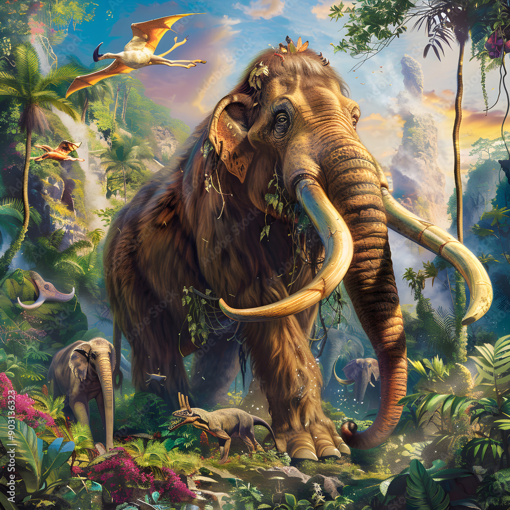 Illustration of Extinct Animals: Woolly Mammoth, Dodo Bird, Saber ...