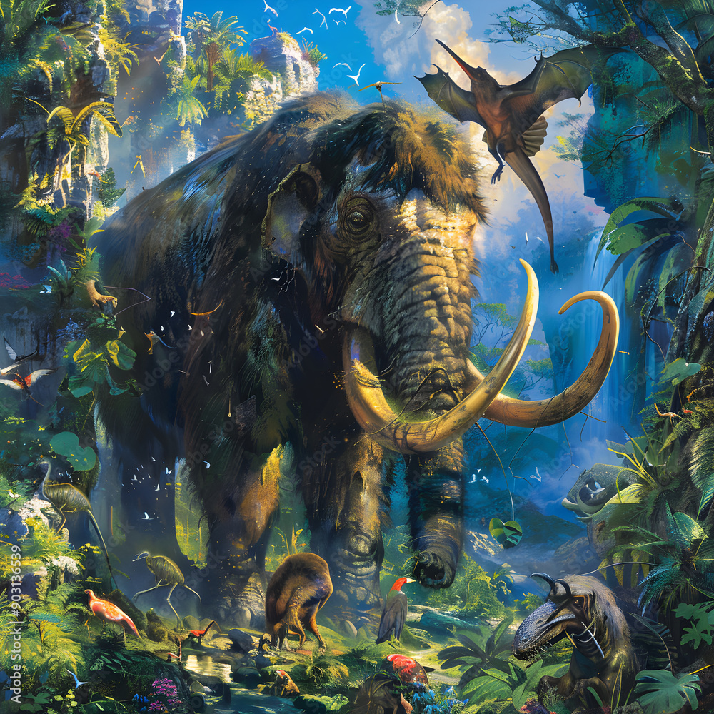 Illustration of Extinct Animals: Woolly Mammoth, Dodo Bird, Saber ...