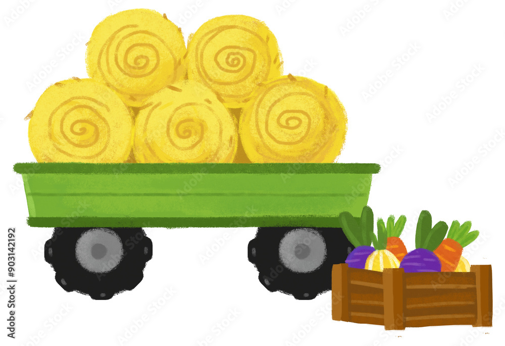 cartoon scene with tractor trailer for hay for farm ranch usage ...