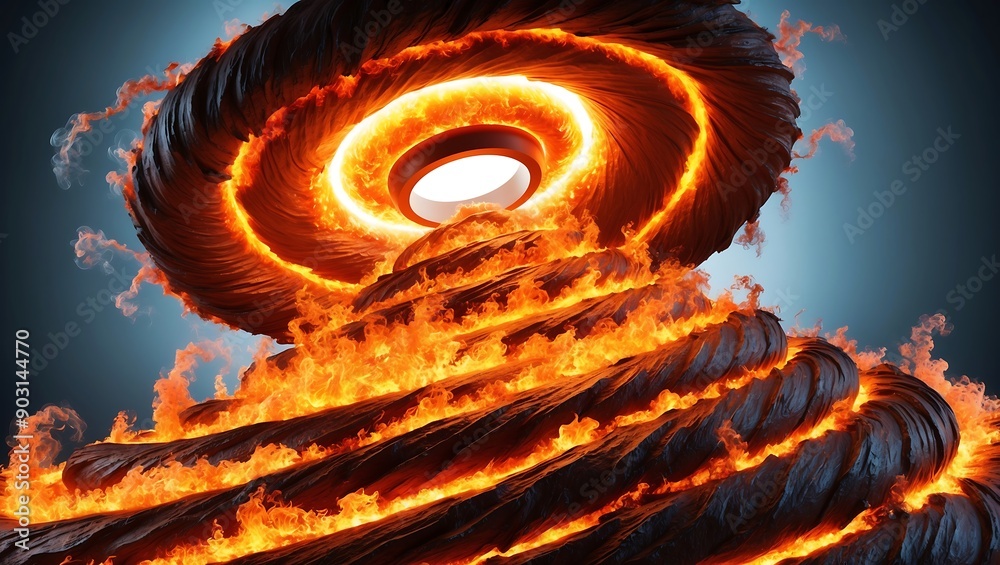 Fiery Spiral Abstract Art, Digital Fire Swirl, Intense Flame Design ...