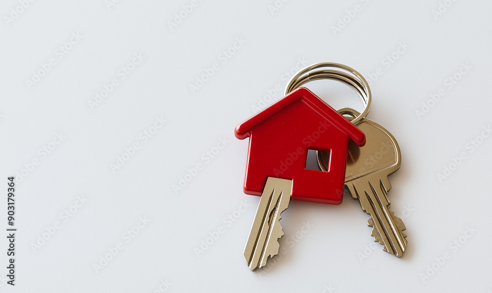 Klucze do mieszkania z breloczkiem w kształcie domu. Białe jednolite ...