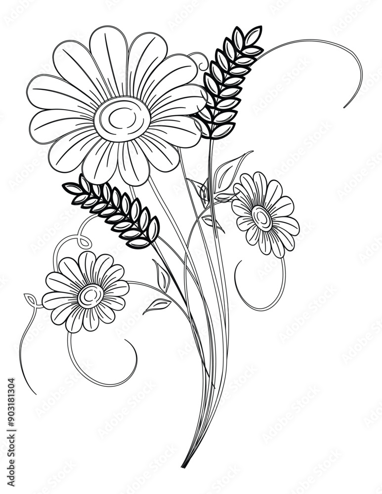 Flower coloring, Hand drawn coloring page for kids and adults. Potted ...