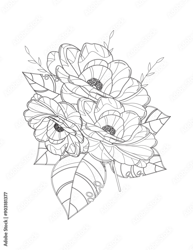 Flower coloring, Hand drawn coloring page for kids and adults. Potted ...