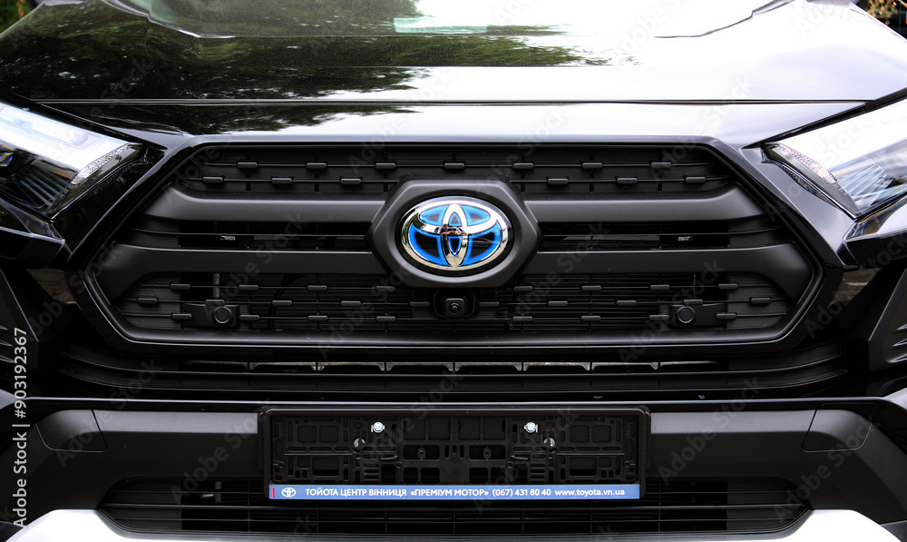 Vinnytsia, Ukraine; July 30, 2024. Toyota RAV4 Hybrid radiator grille ...