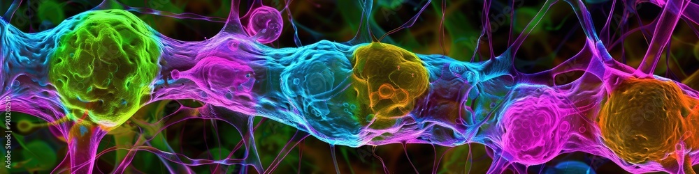 Neuron cell body structures shown in false color transmission electron ...