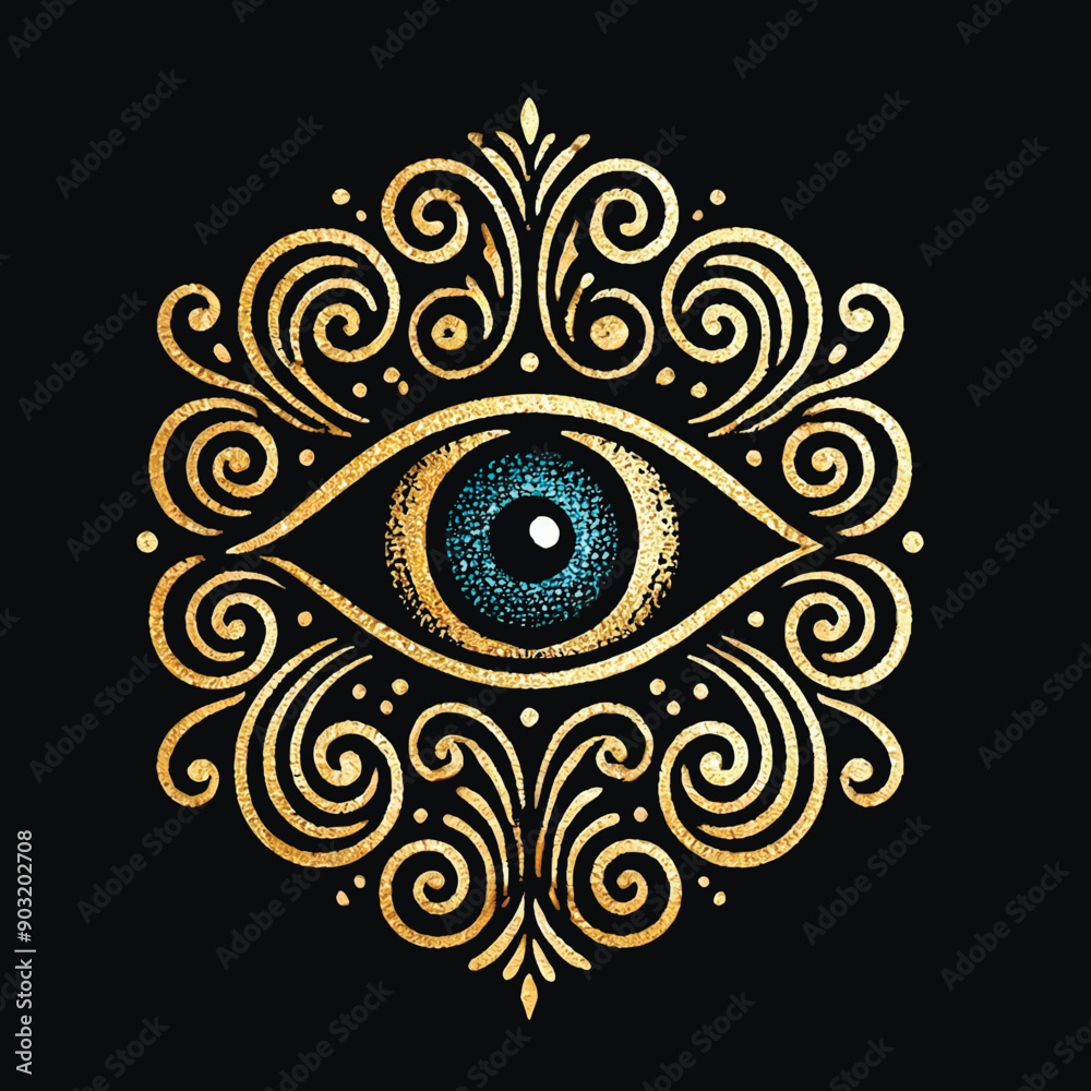 Gold glittery 3d protection from the evil eye symbol pattern ...