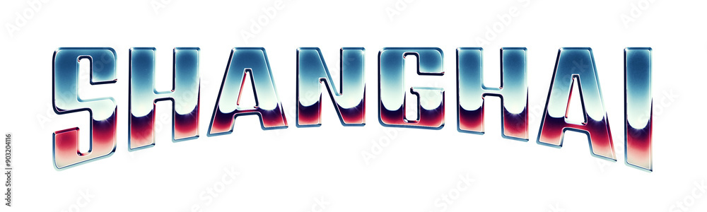 Shanghai city name written in retro 1980s style chrome text effect ...