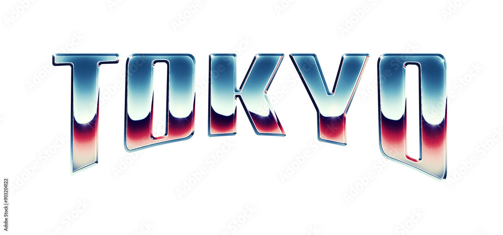 Tokyo city name written in retro 1980s style chrome text effect ...