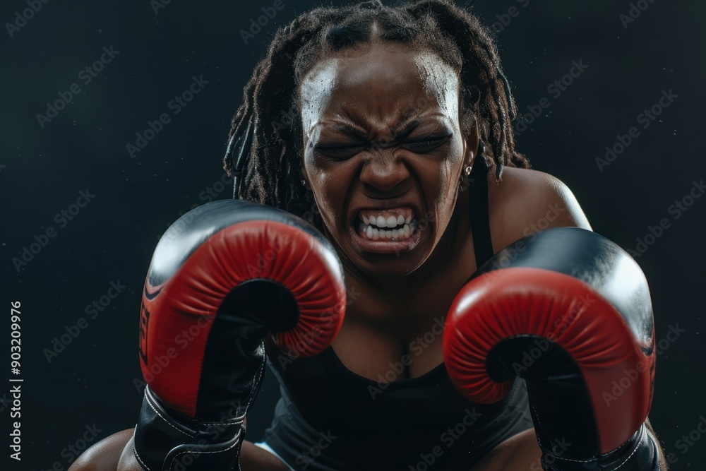 Black female boxer exudes strength and determination after workout ...